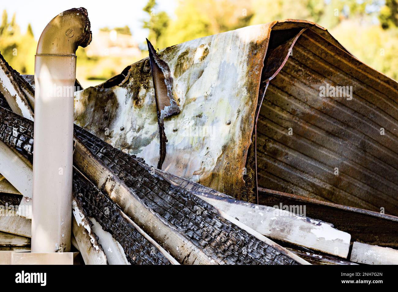 Damaged supermarket boiler room with ventilation, turbine, after arson ...
