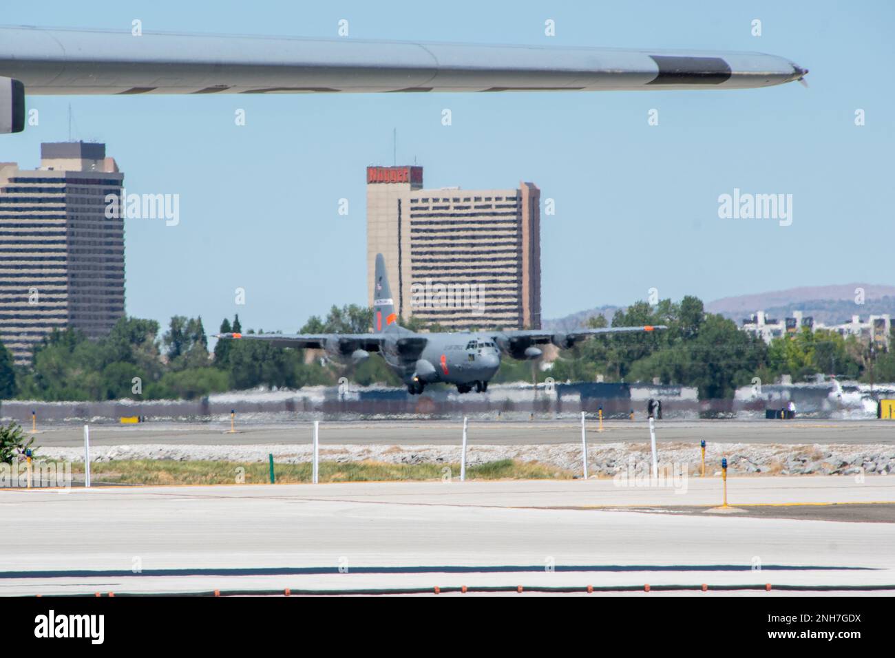 A C-130 Hercules from the Nevada Air National Guard lands at the Reno ...