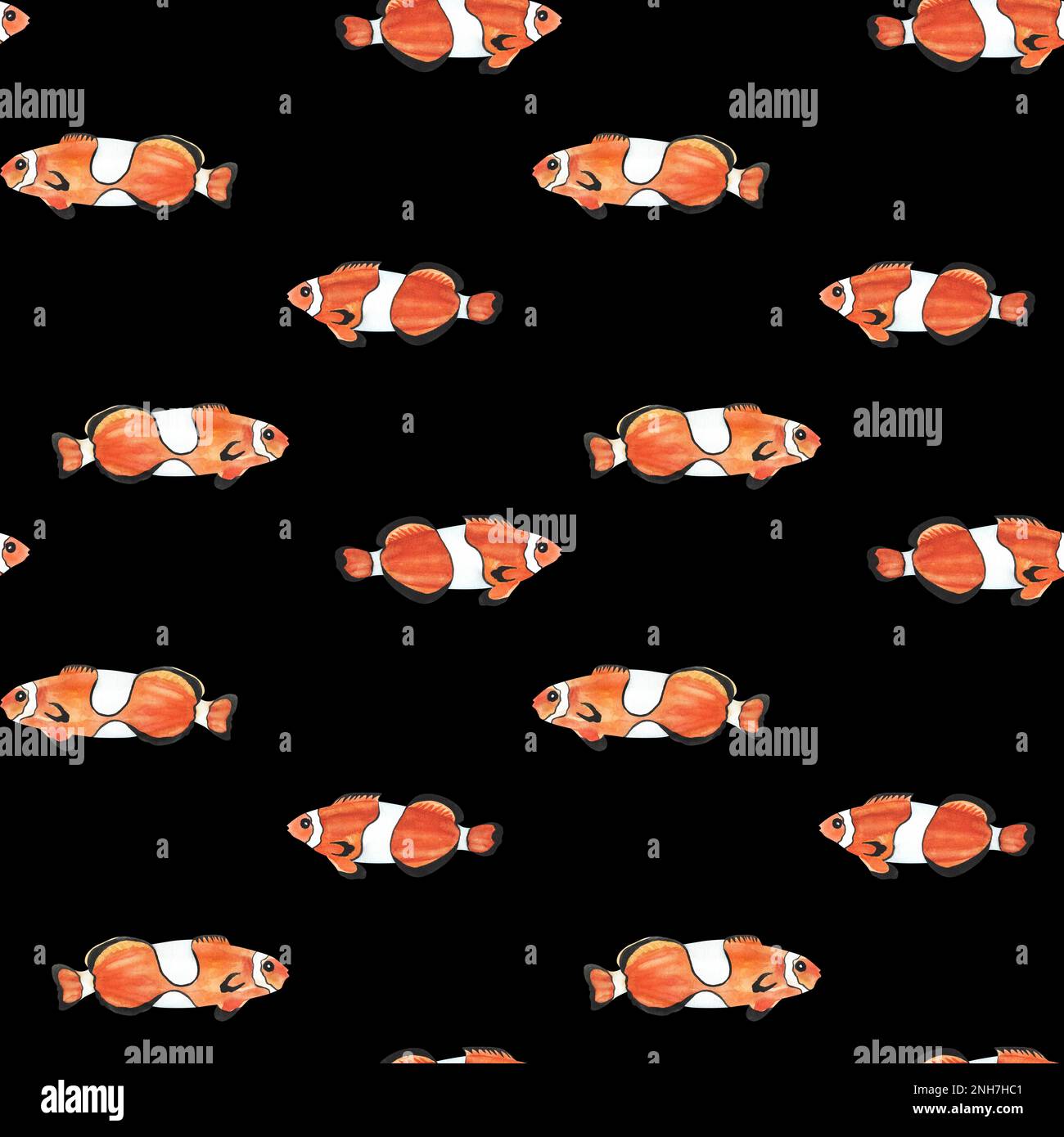 Tropical reef clown fish colorful watercolor seamless pattern Stock ...
