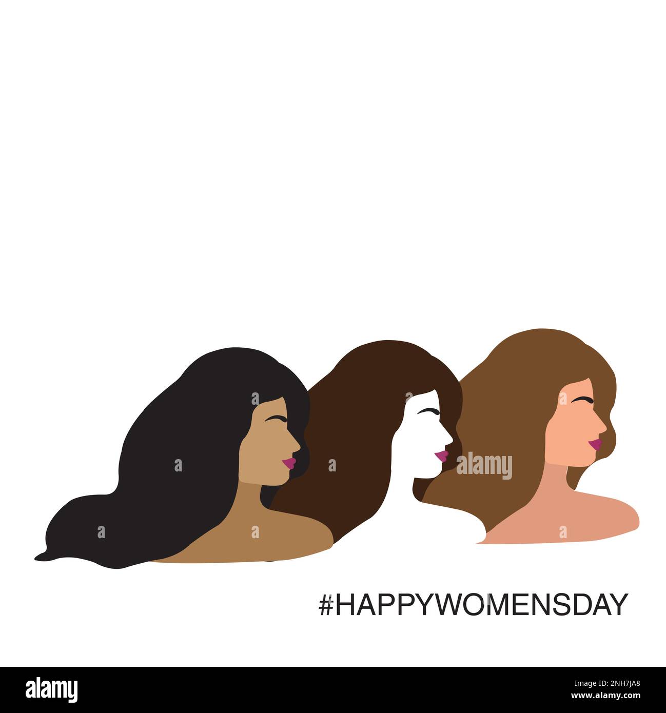 International womens day card with heads of women in profile on a white ...