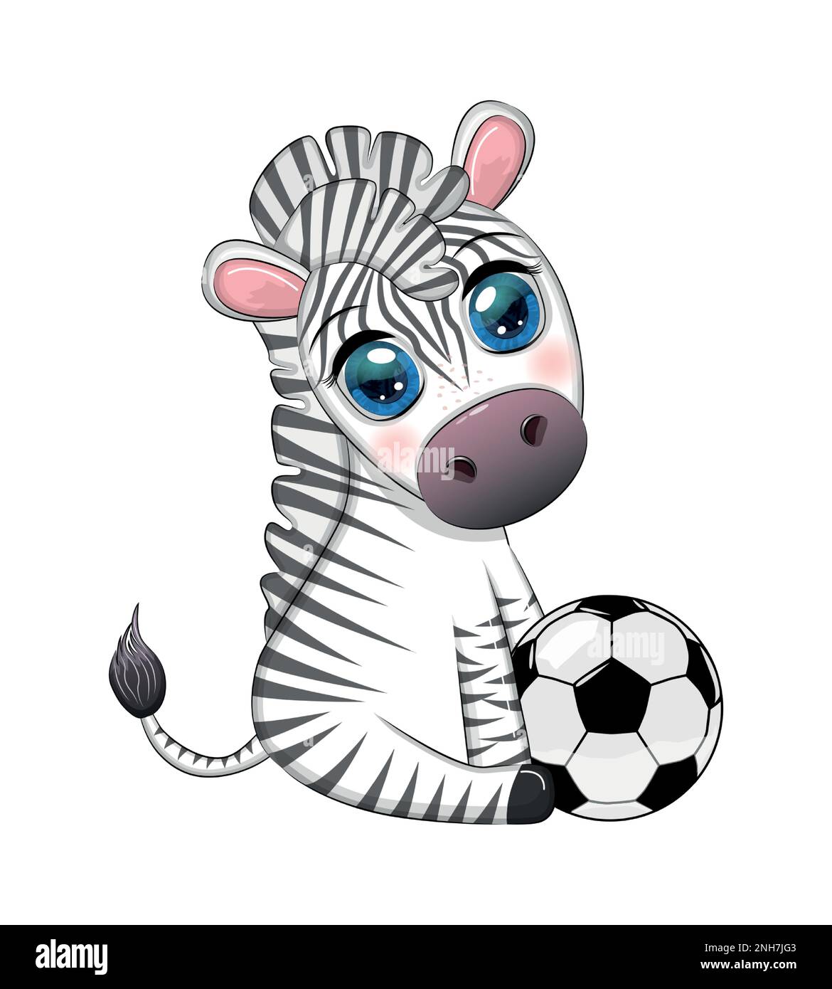Cute zebra with a soccer ball. Cartoon character, summer sport. Cute ...