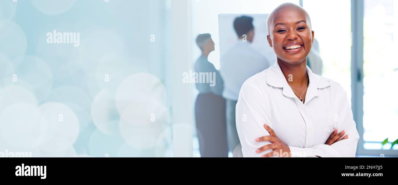 Face of a business black woman proud and happy with company values ...