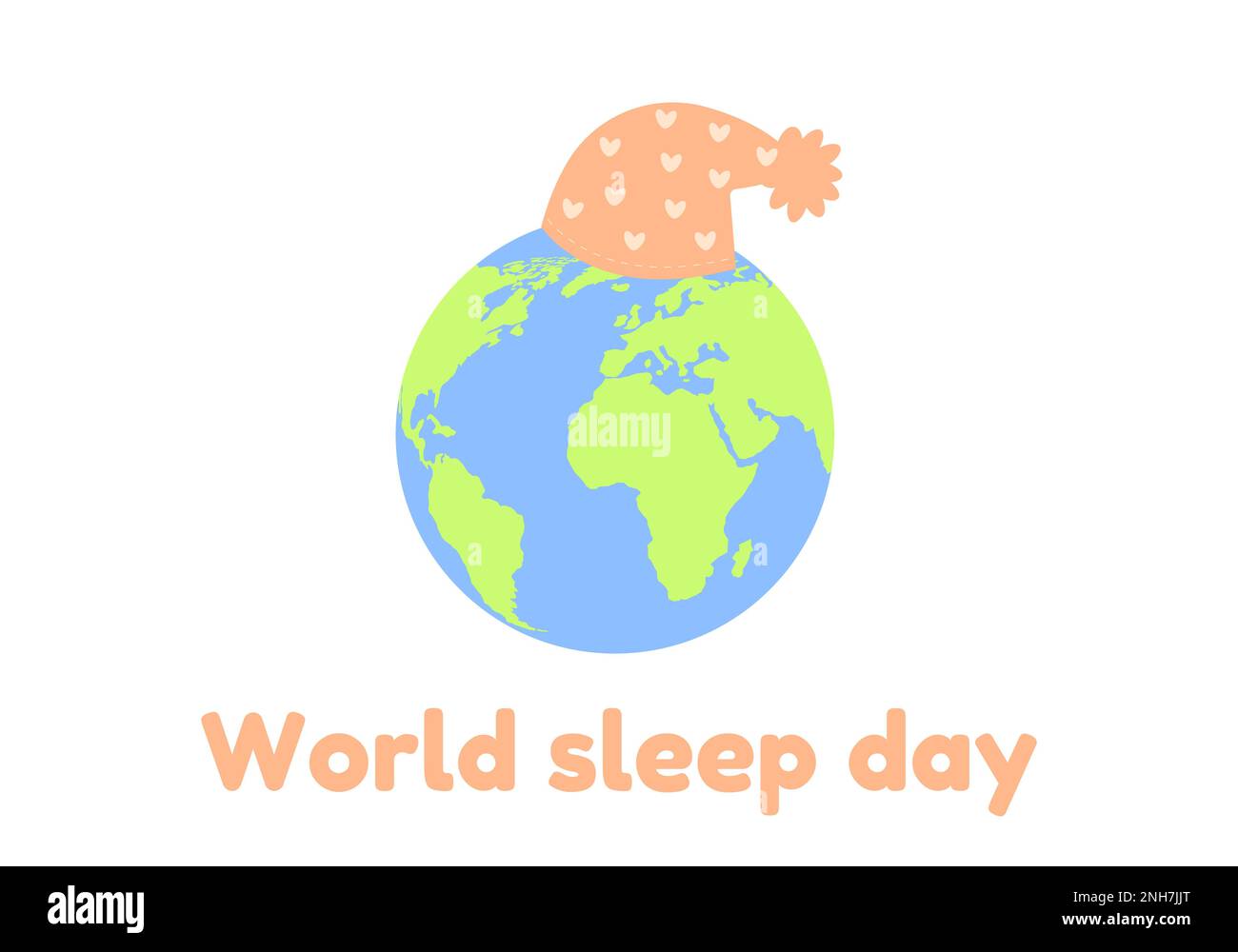 World sleep day. Sleeping planet Earth icon in a cap for sleep. White ...