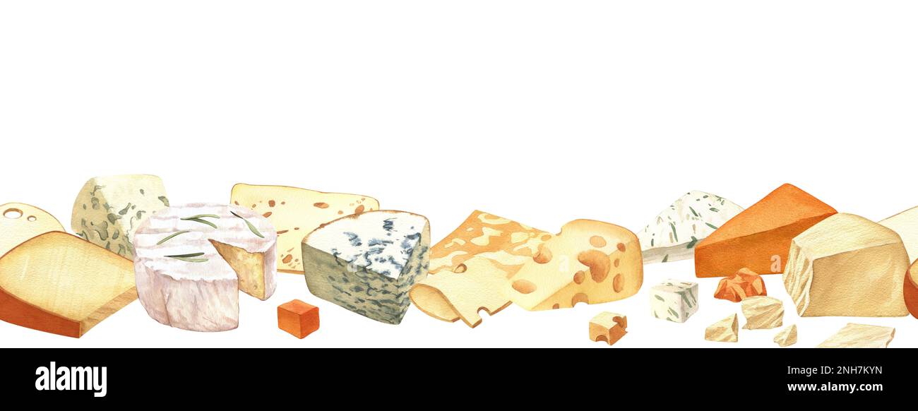 Watercolor different cheese frame template. Hand draw card background ...