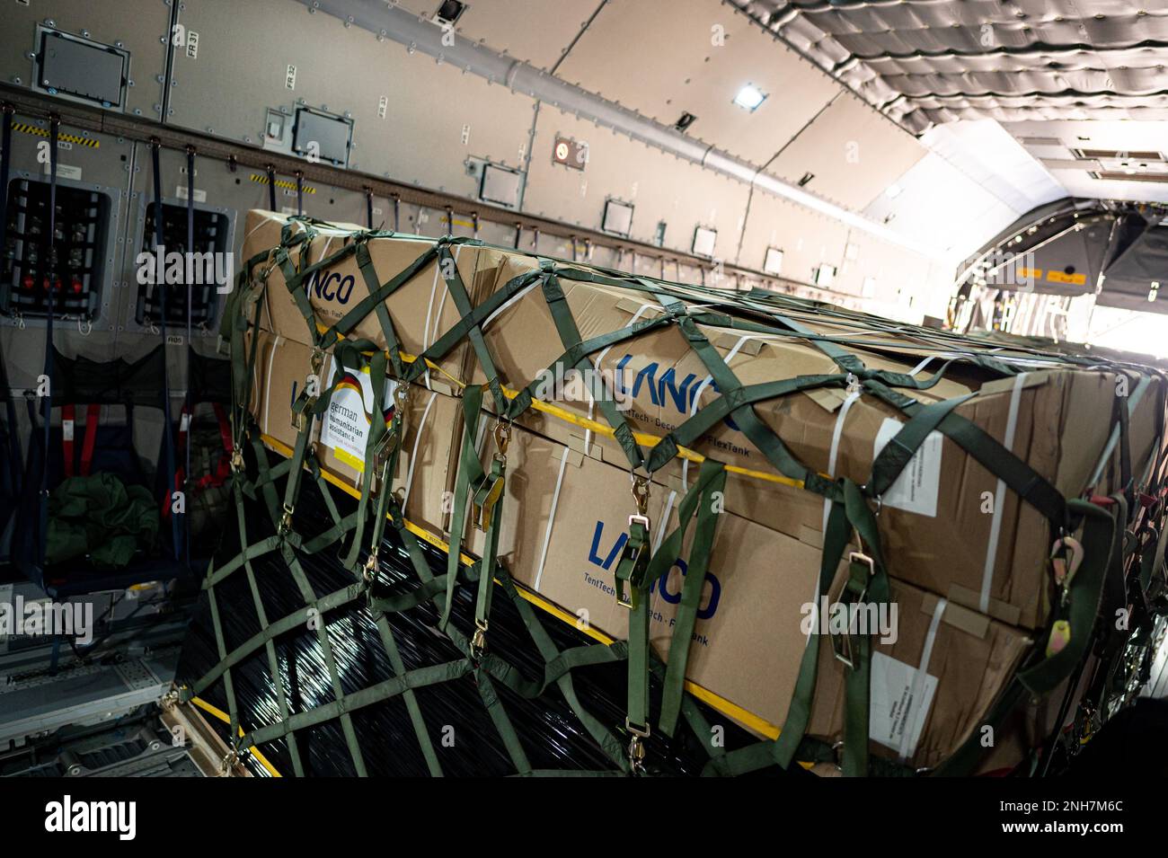 Gaziantep, Turkey. 21st Feb, 2023. German aid supplies stand in an ...
