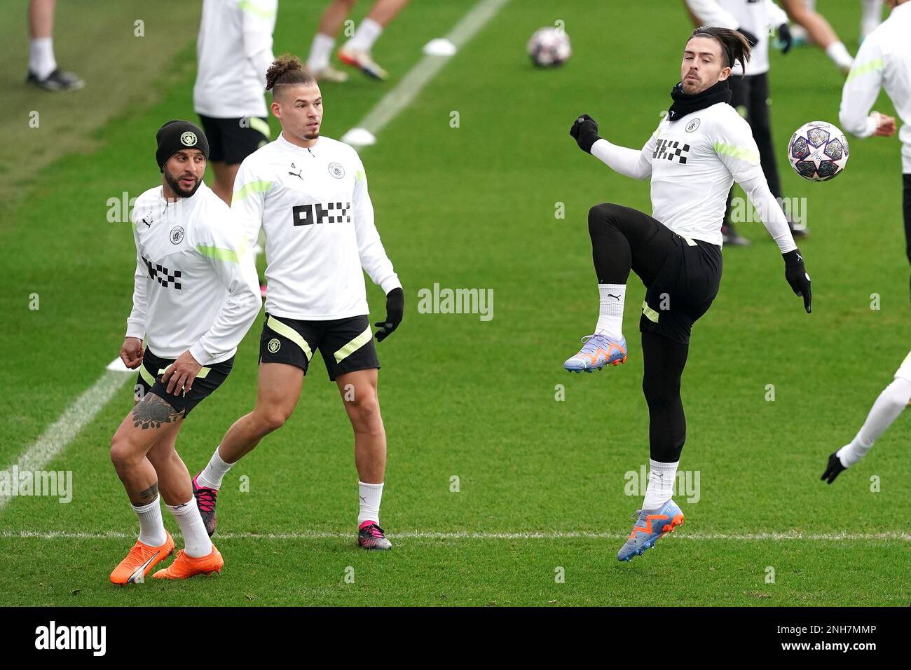 Manchester City's Jack Grealish (right), Kyle Walker and Kalvin ...