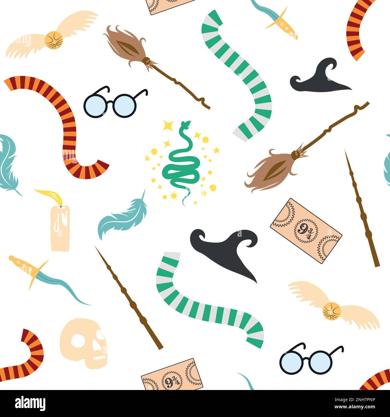 Magic items seamless pattern in flat style. School of Magic. Pumpkin ...