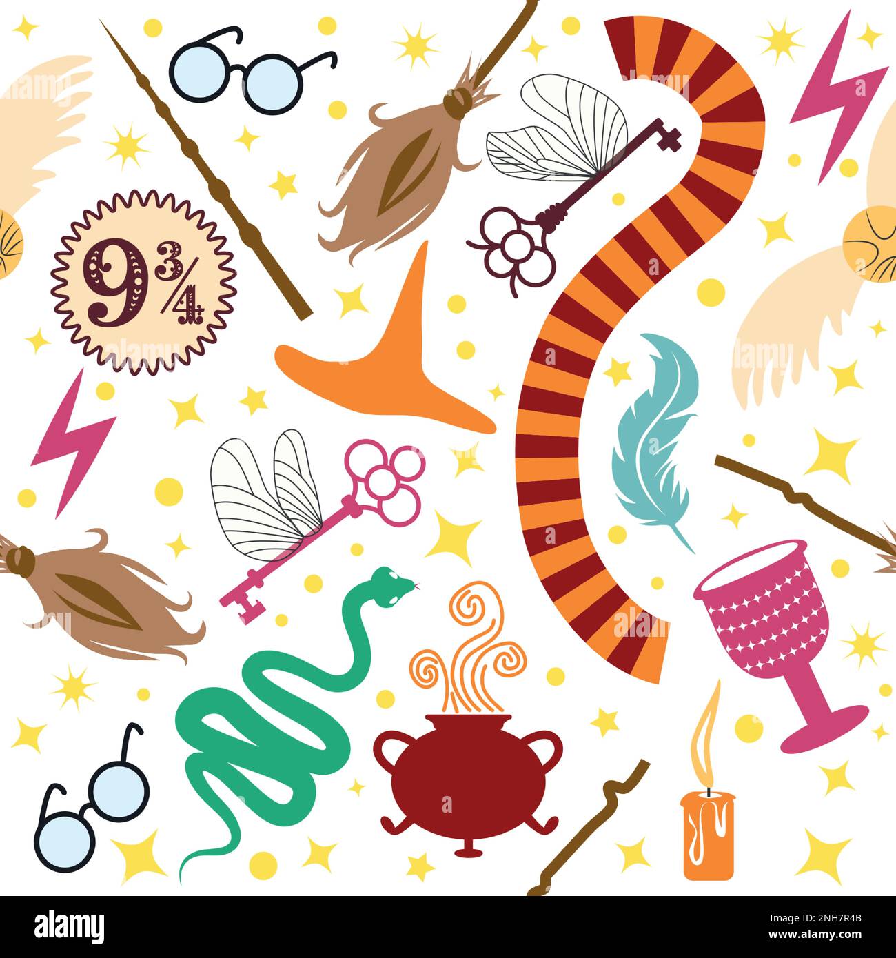 Magic items seamless pattern in flat style. School of Magic. Pumpkin ...