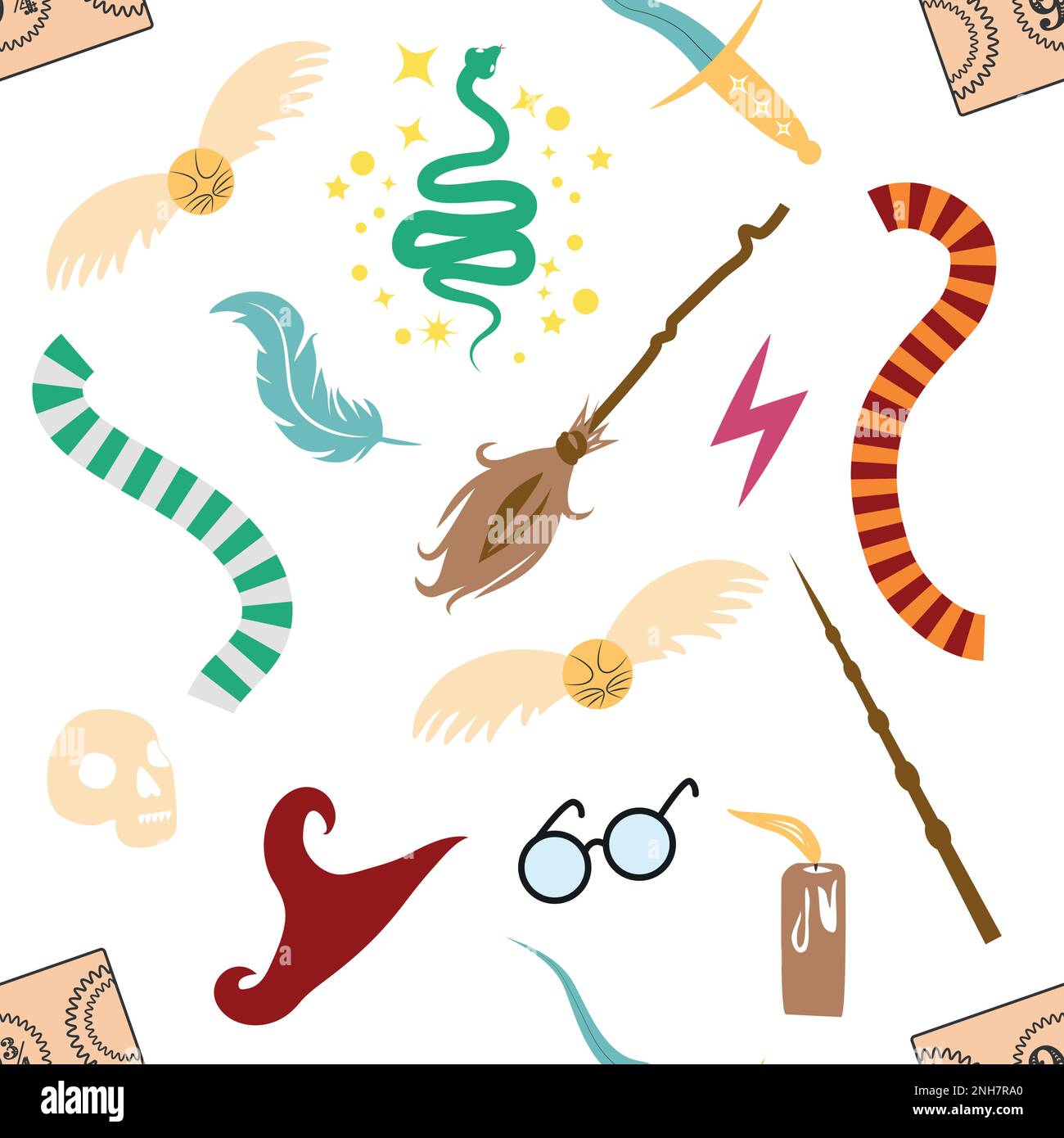 Magic items seamless pattern in flat style. School of Magic. Pumpkin ...