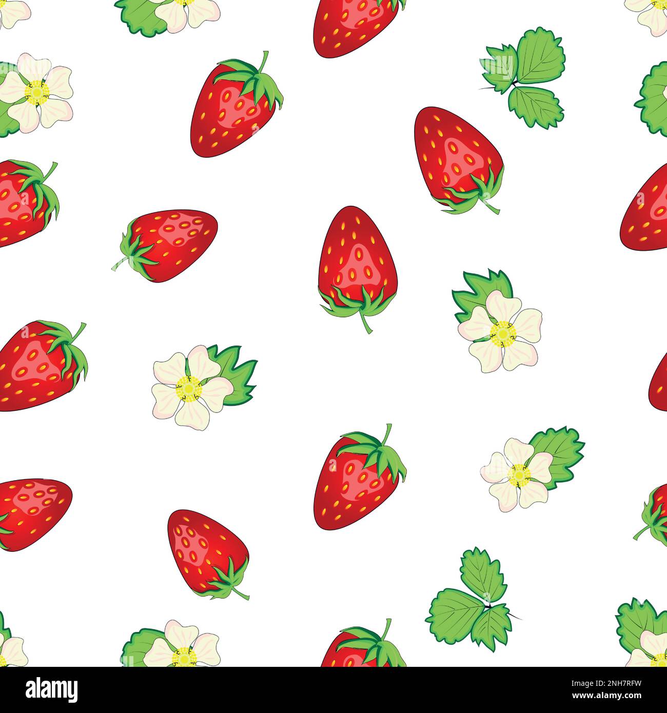 Seamless pattern with strawberries, berries and flowers. Sweet food ...