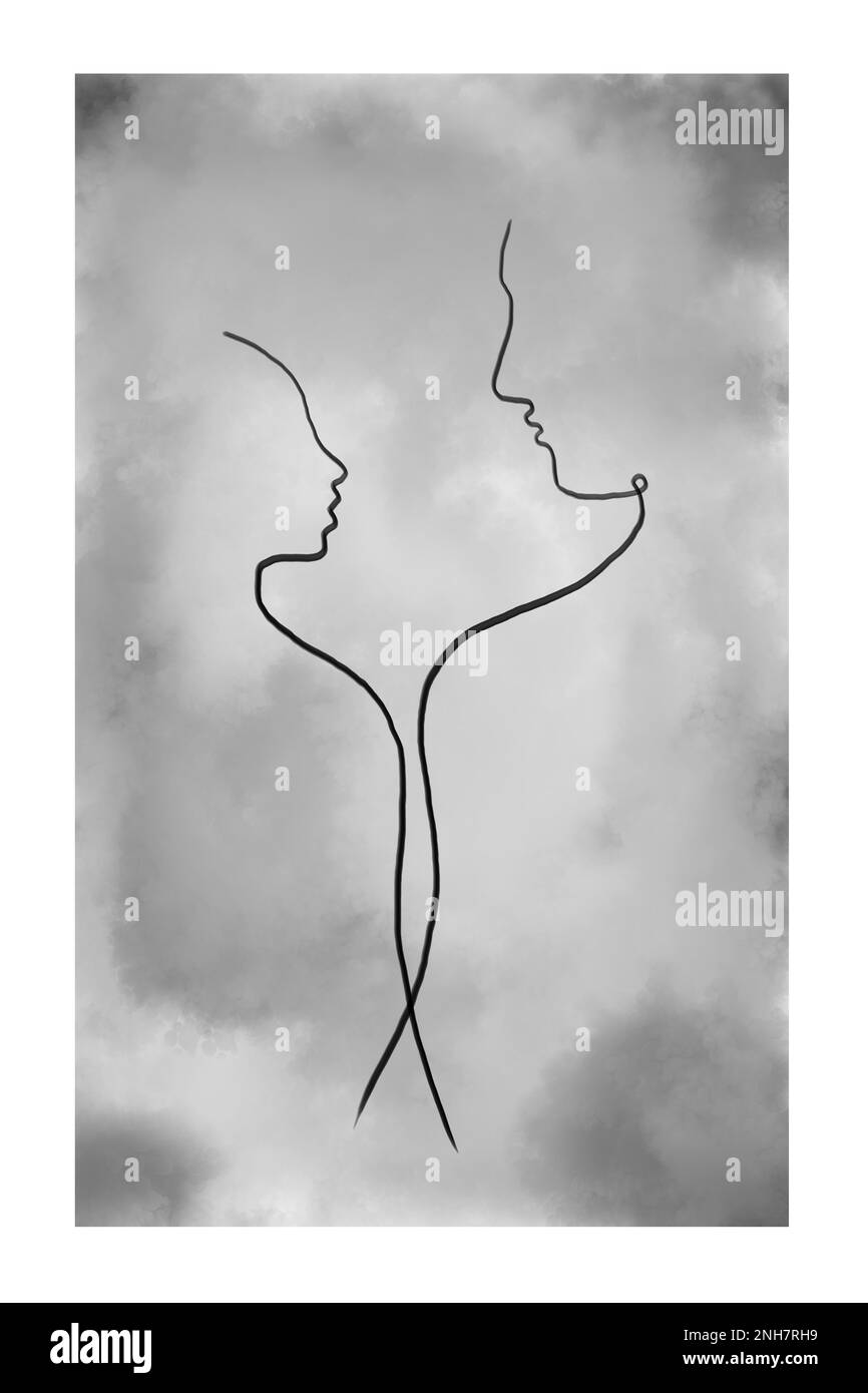 Line Art Men and Woman. Portrait minimalist style. One Line Art Couple ...
