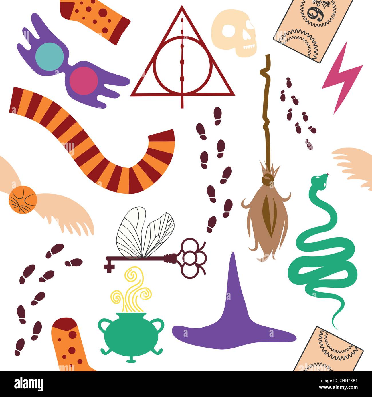 Magic items seamless pattern in flat style. School of Magic. Pumpkin ...