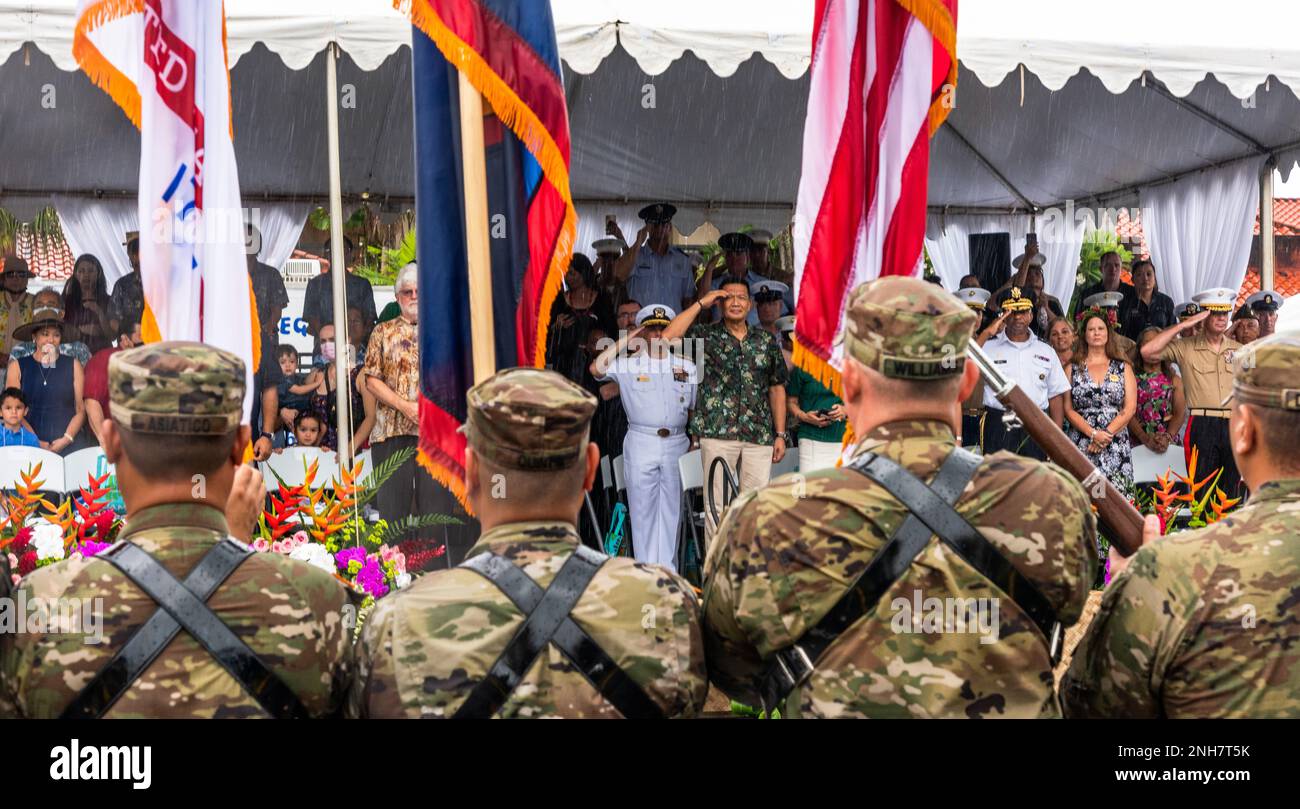 HAGÅTÑA, Guam (July 25, 2022) - A joint service color guard presents ...