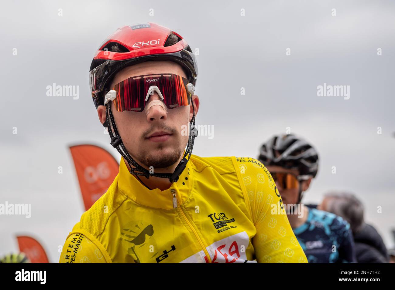 French rider Kevin Vauquelin of Arkea Samsic Team wearing the leader ...
