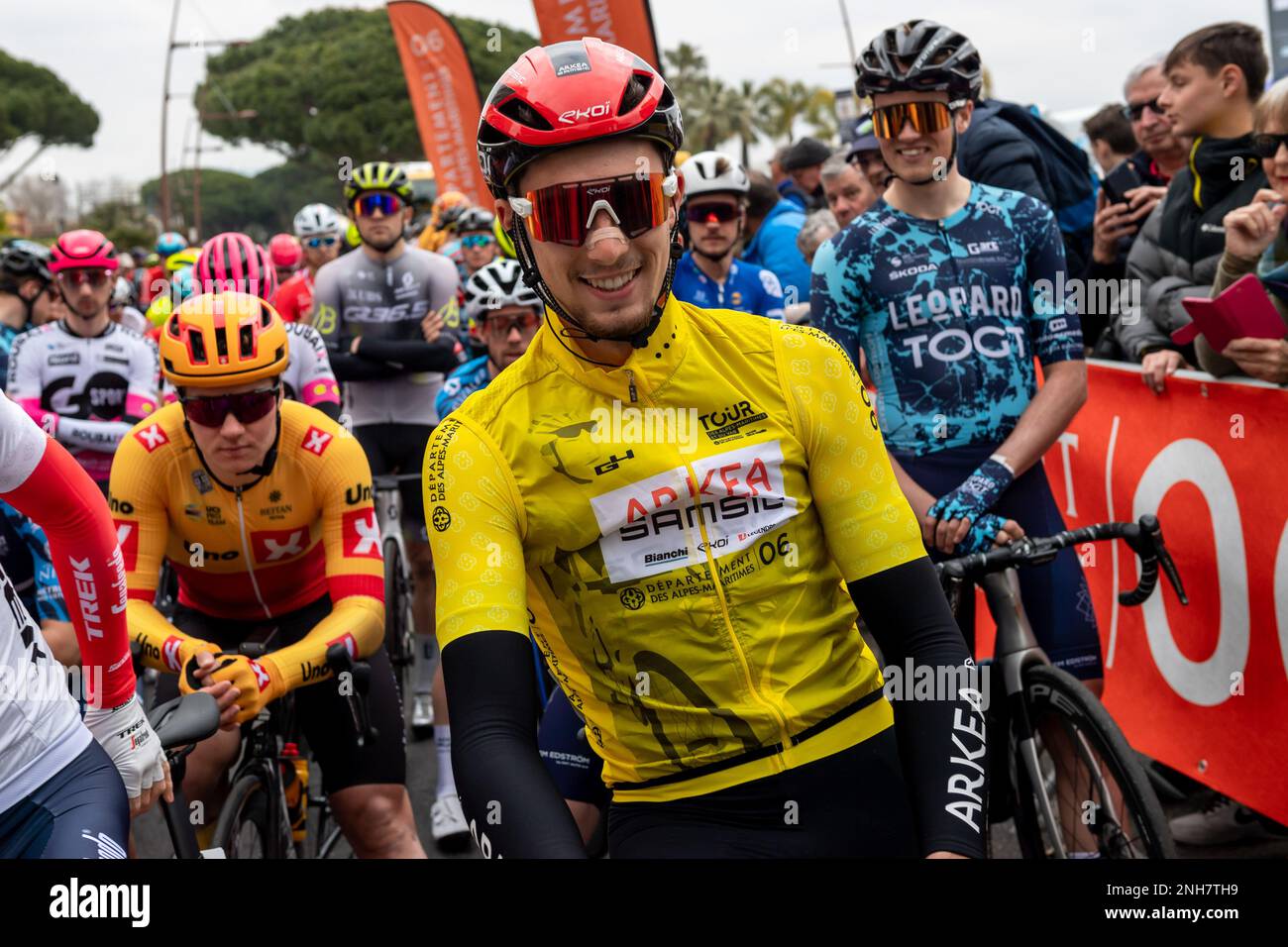 French rider Kevin Vauquelin of Arkea Samsic Team wearing the leader ...