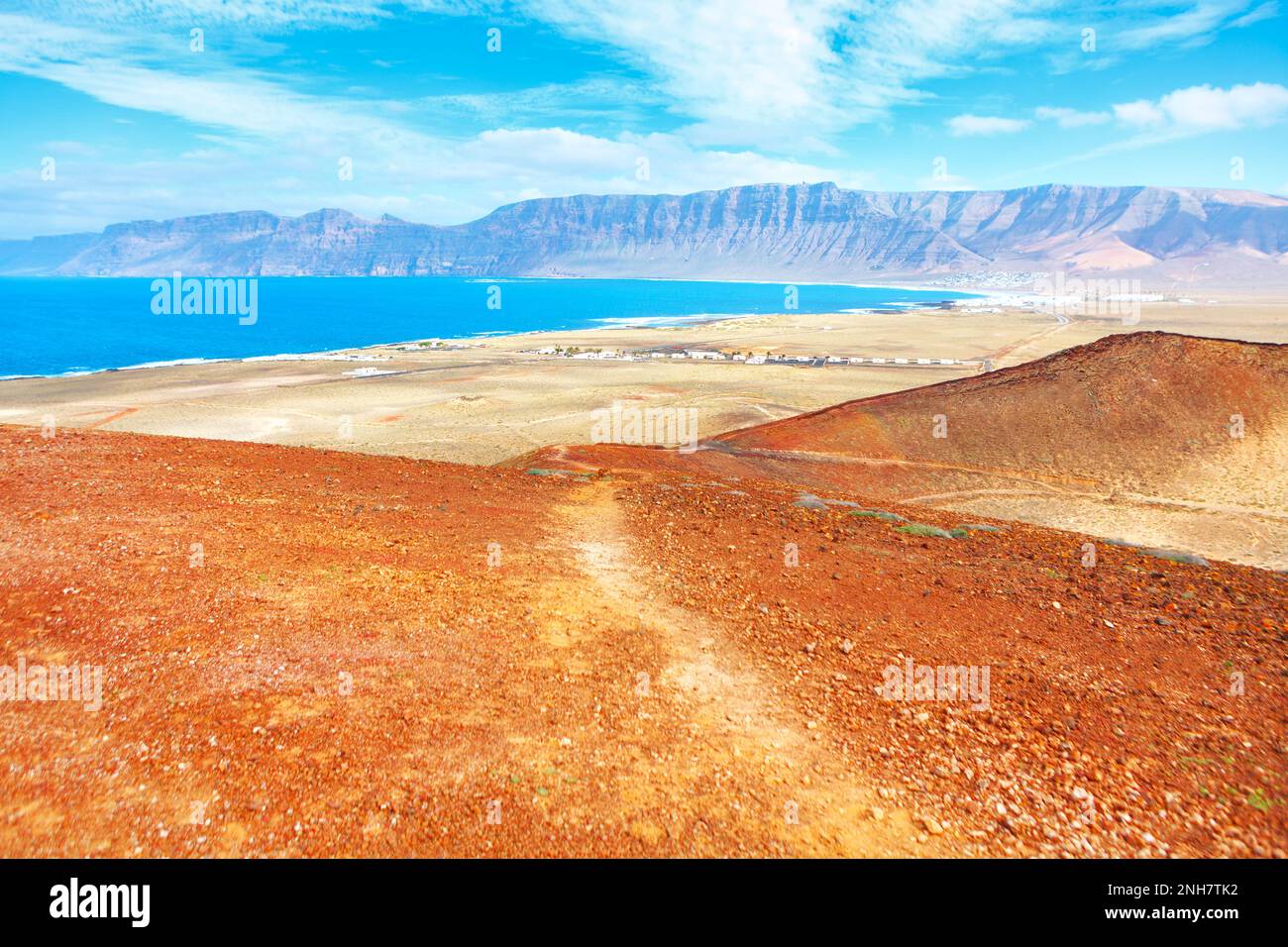Coastal landscape of Lanzarote . Cliff El Risco de Famara from Canary ...