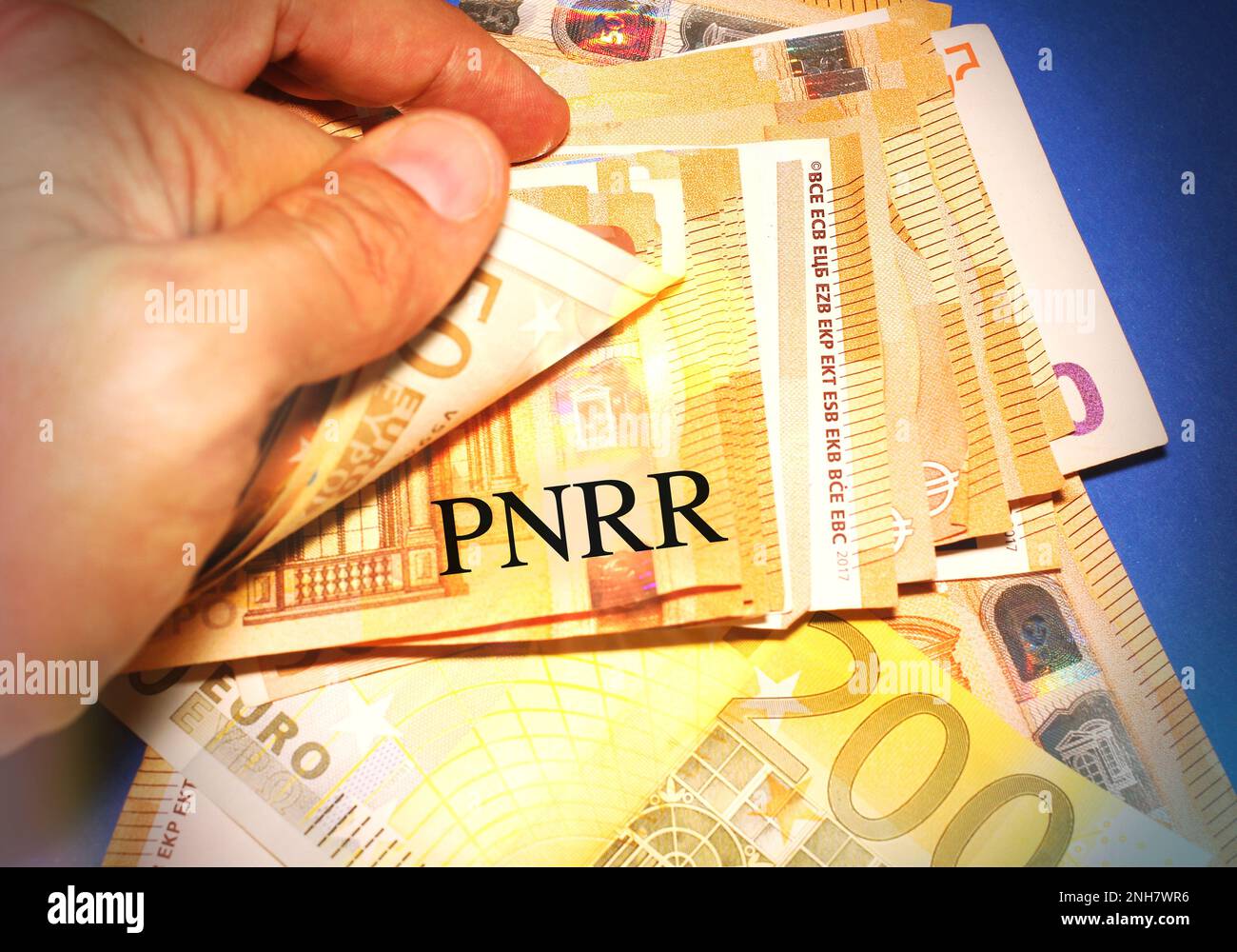 European banknotes with the sign "Pnnr" concept of financial help Stock ...