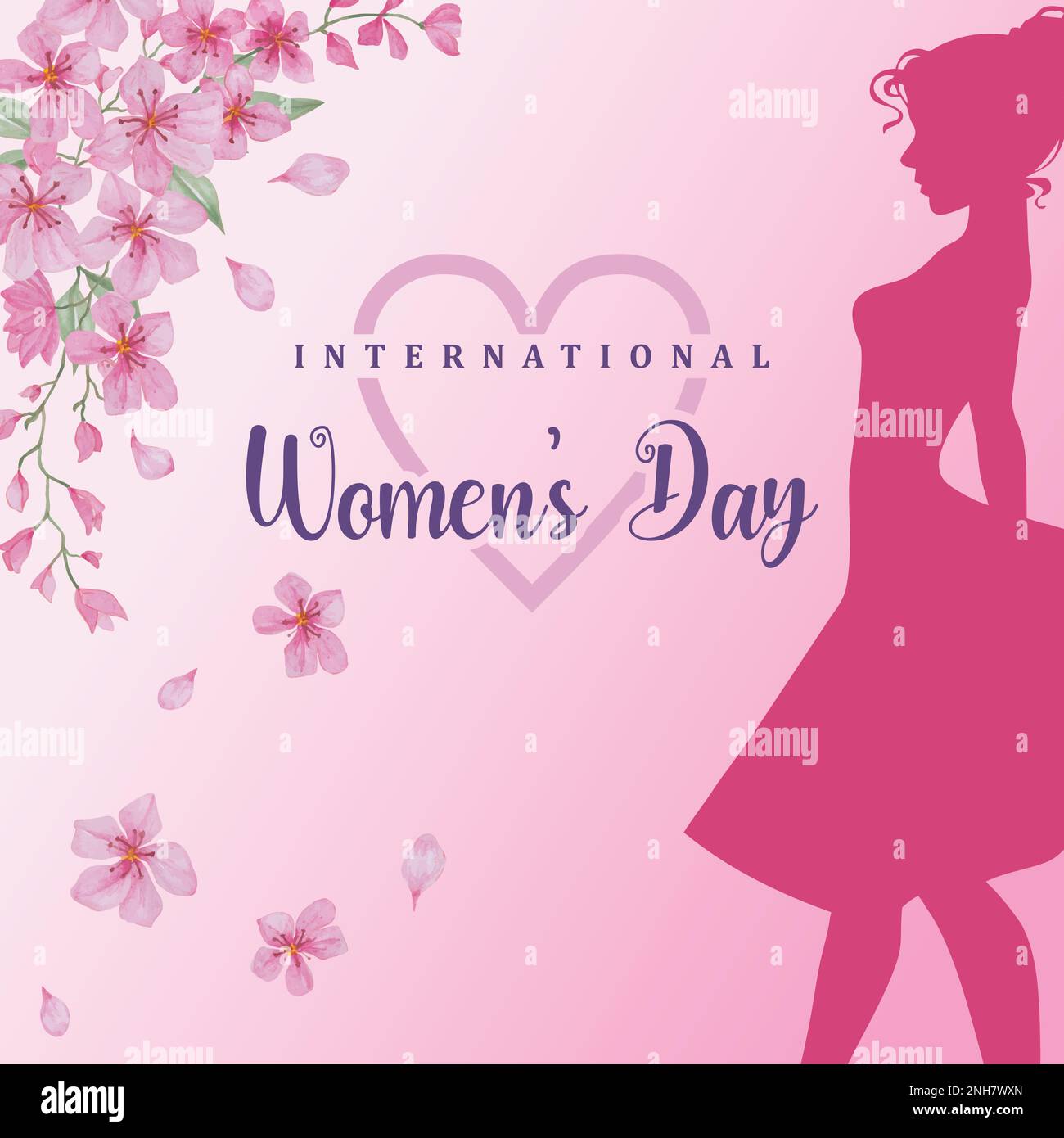 Women's Day vector illustration backround. women with pink sihlouette ...