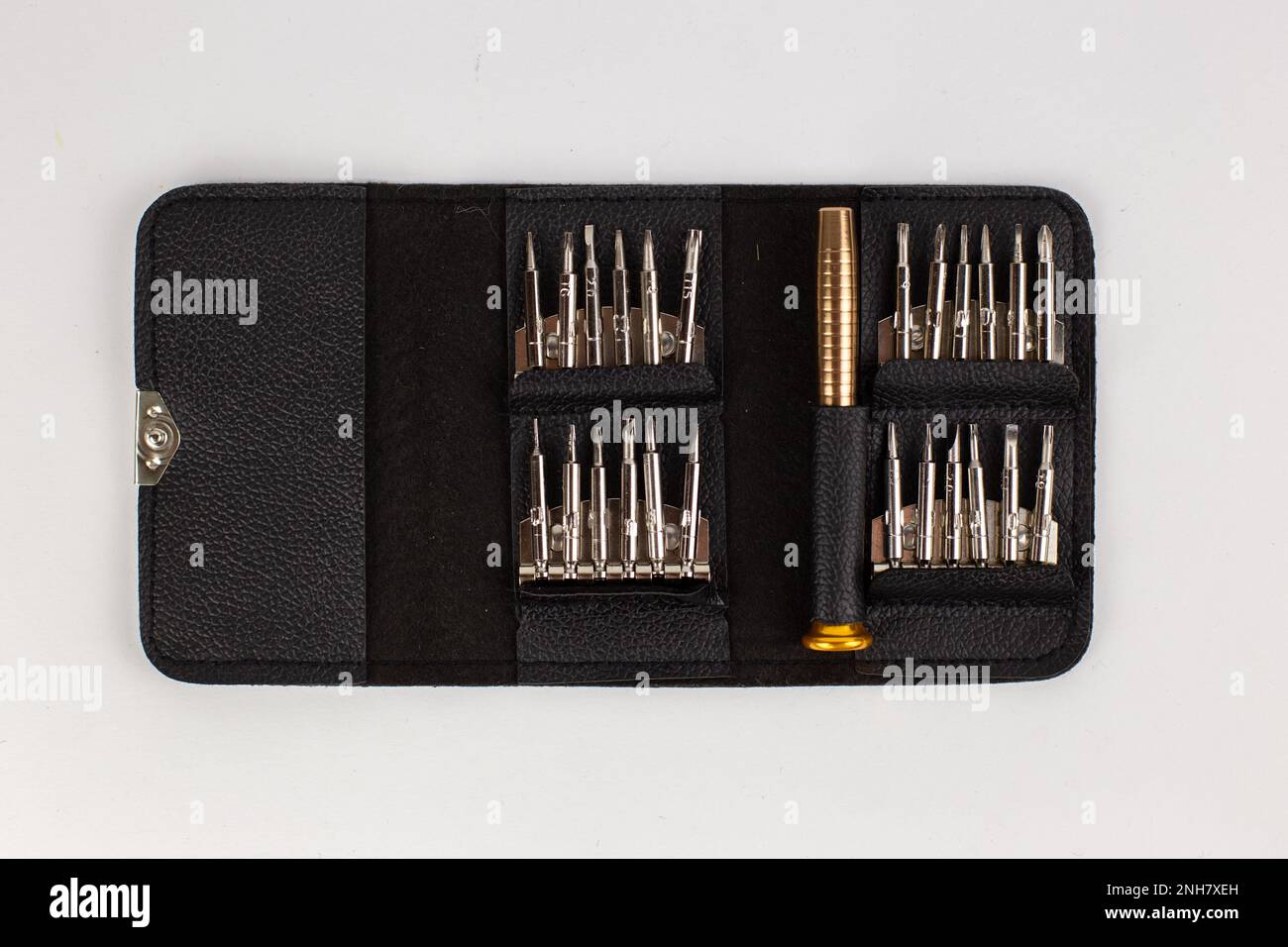 set of screwdrivers in a leather case on a white background Stock Photo ...