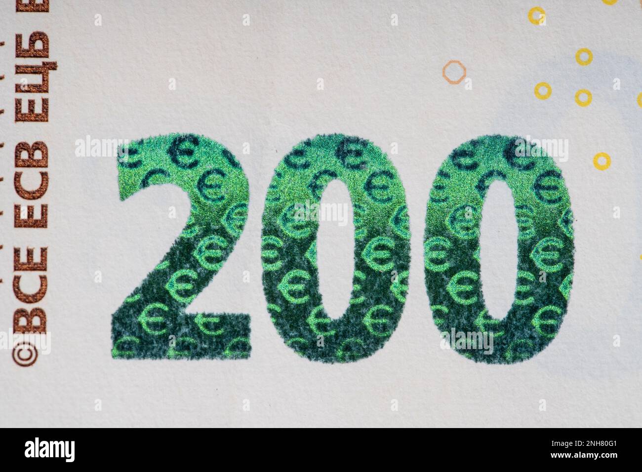 200 euro banknote close up, for business finance topics. World money ...