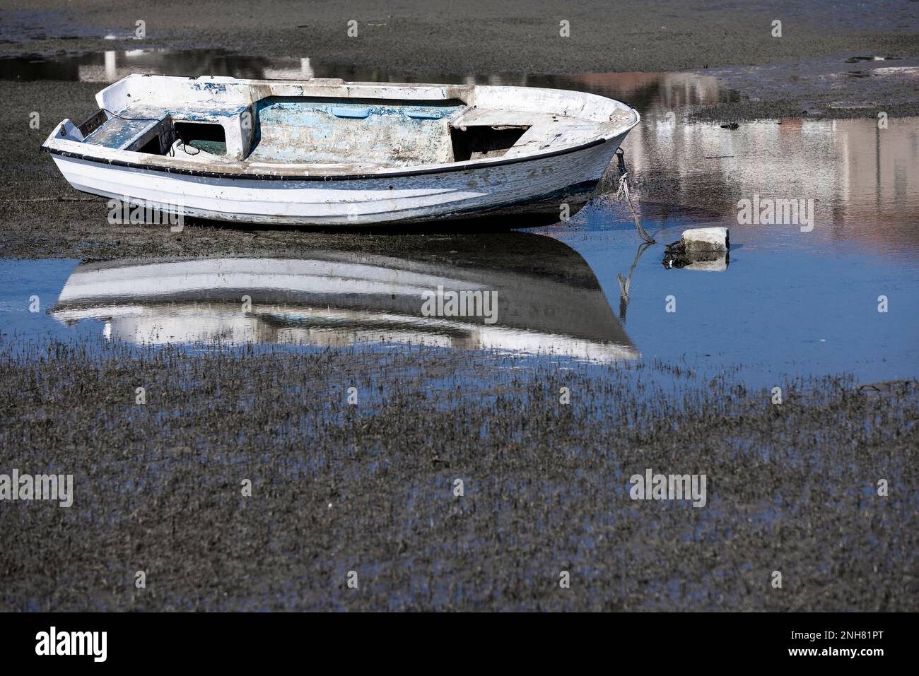 Boats stranded at low tide, in Stobrec, Croatia, on Feb. 21, 2023 ...