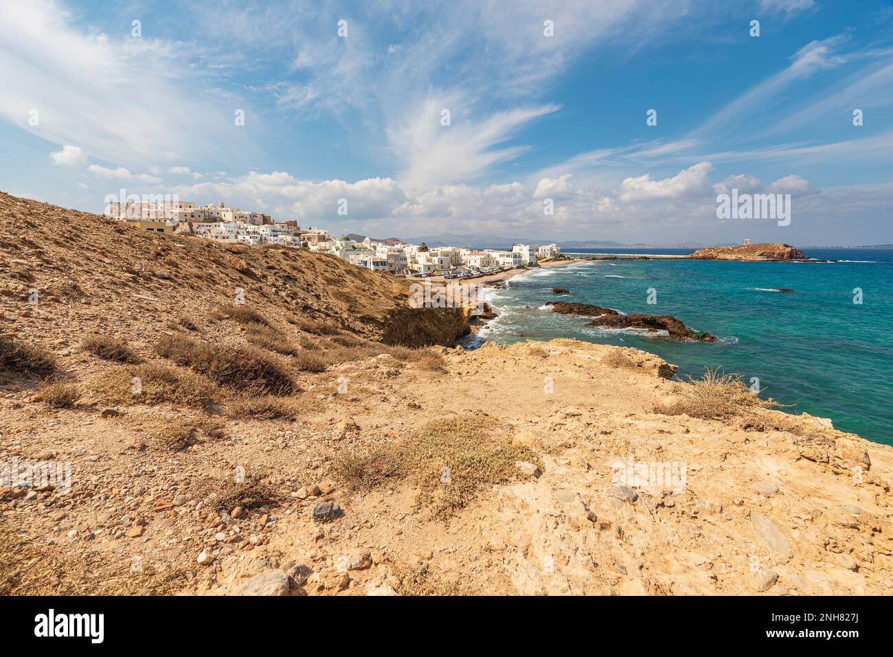 Panoramic view on Chora town, Naxos Stock Photo - Alamy