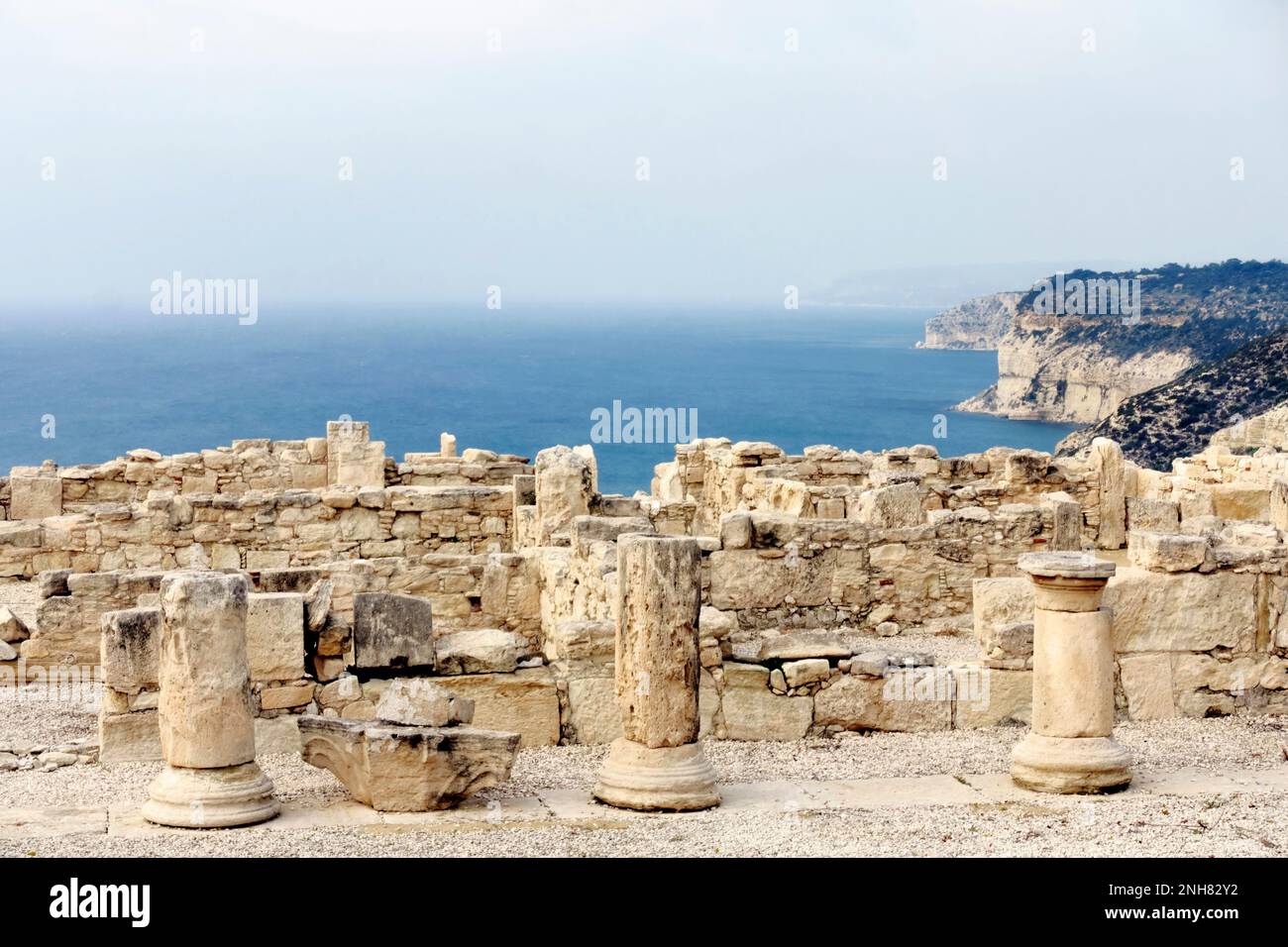 A row of columns left from an ancient Greek temple. The ruins of the ...