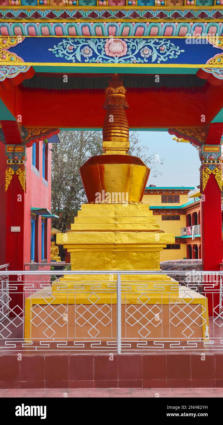 Golden Colored Stupa of Peme Awam Choegar Gyume Ling Monastery, Bir ...