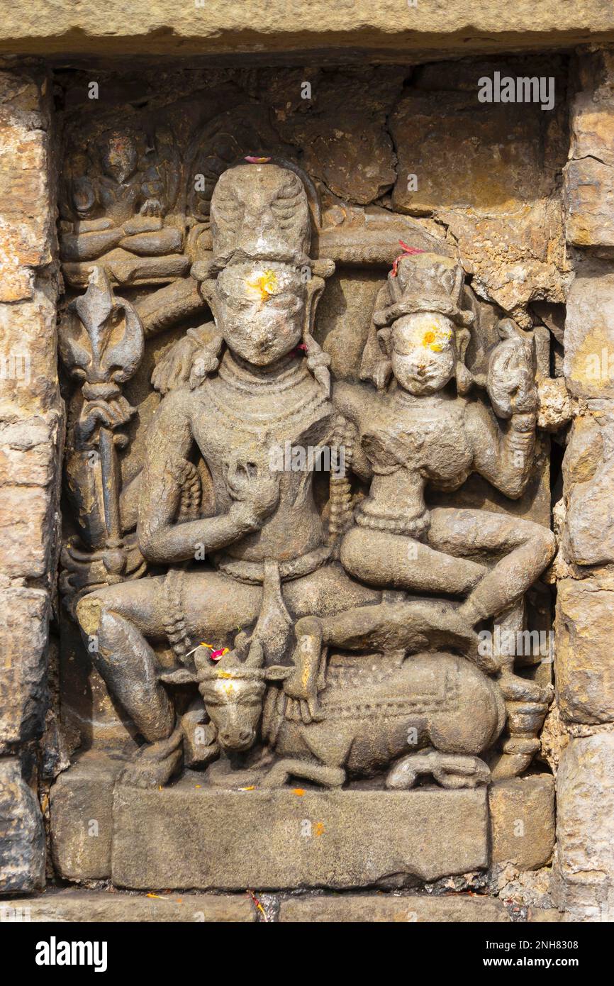 Carving Sculpture of Lord Shiva and Parvati Sitting on Nandi, Baijnath ...