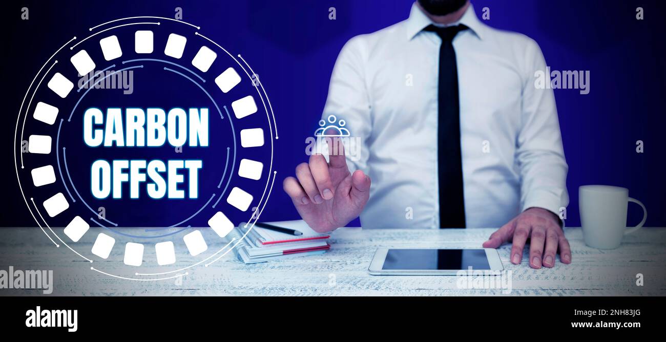 Conceptual display Carbon Offset. Business showcase Reduction in ...