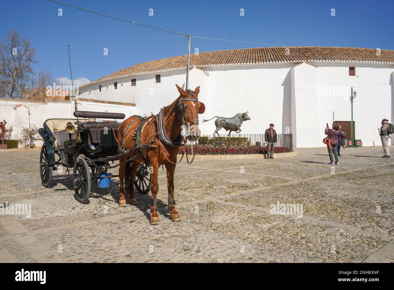 Ronda Bullring, horse carriage in front of building one of the oldest ...