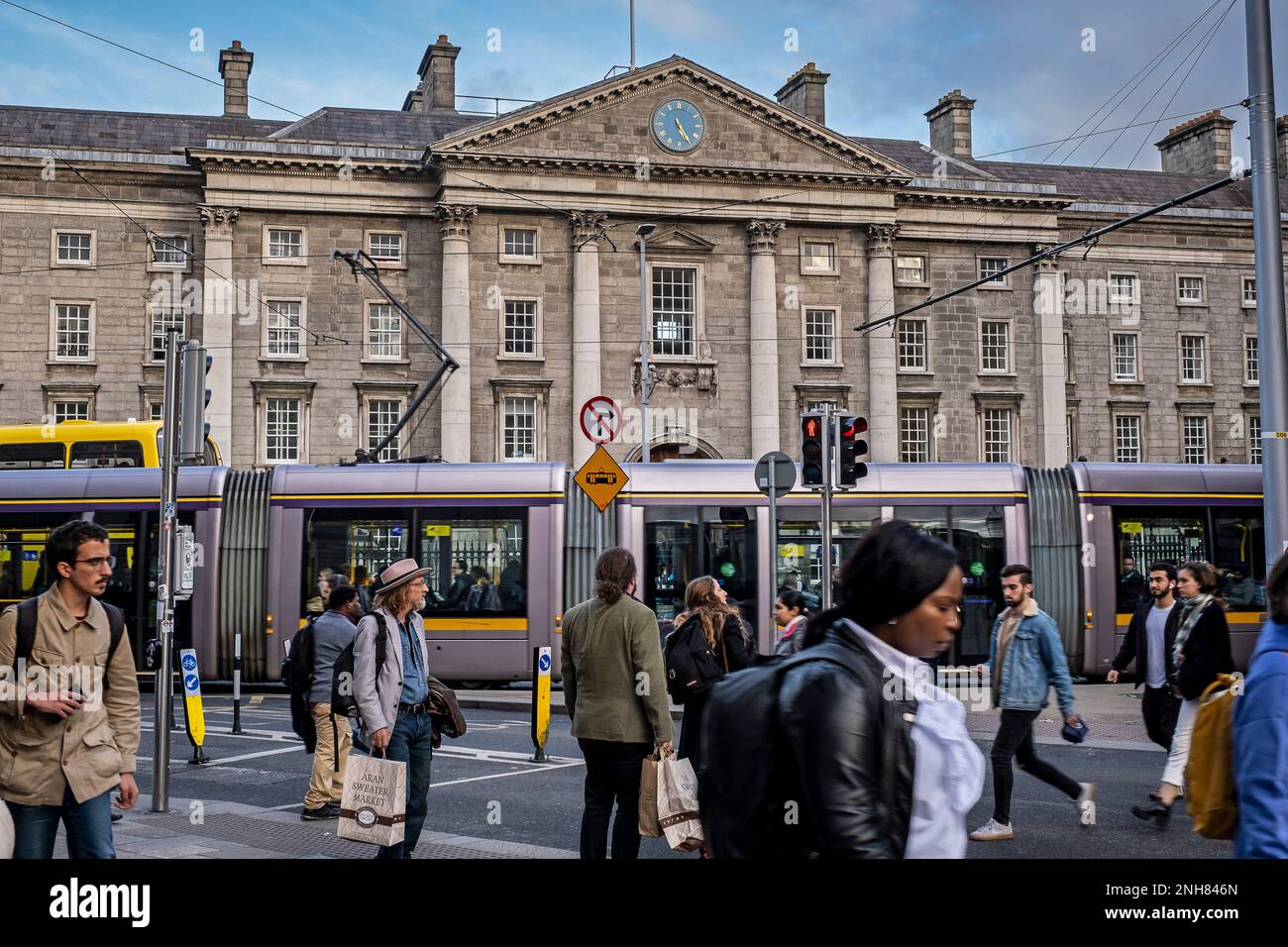 College Green street, in background Trinity College, Dublin, Ireland ...