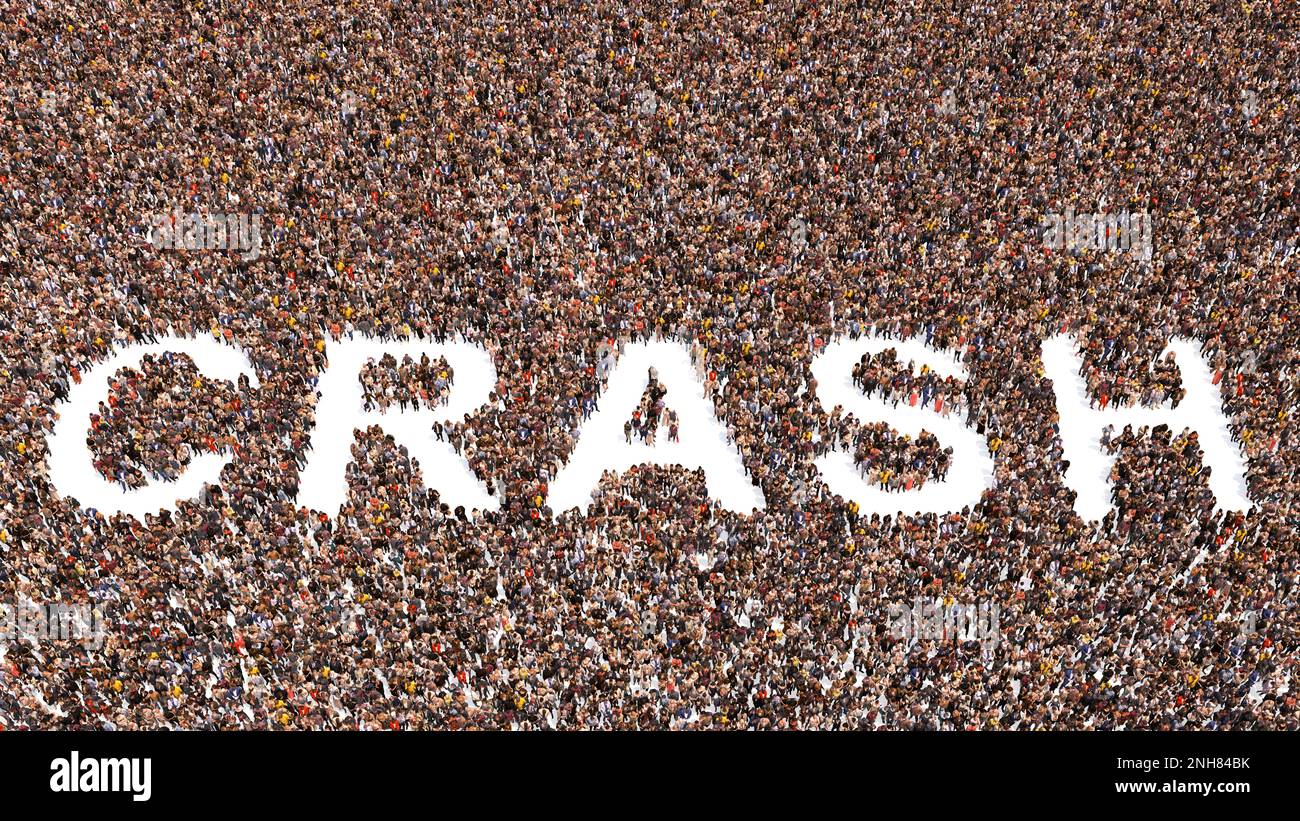 Conceptual large community of people forming the word CRASH. 3d ...