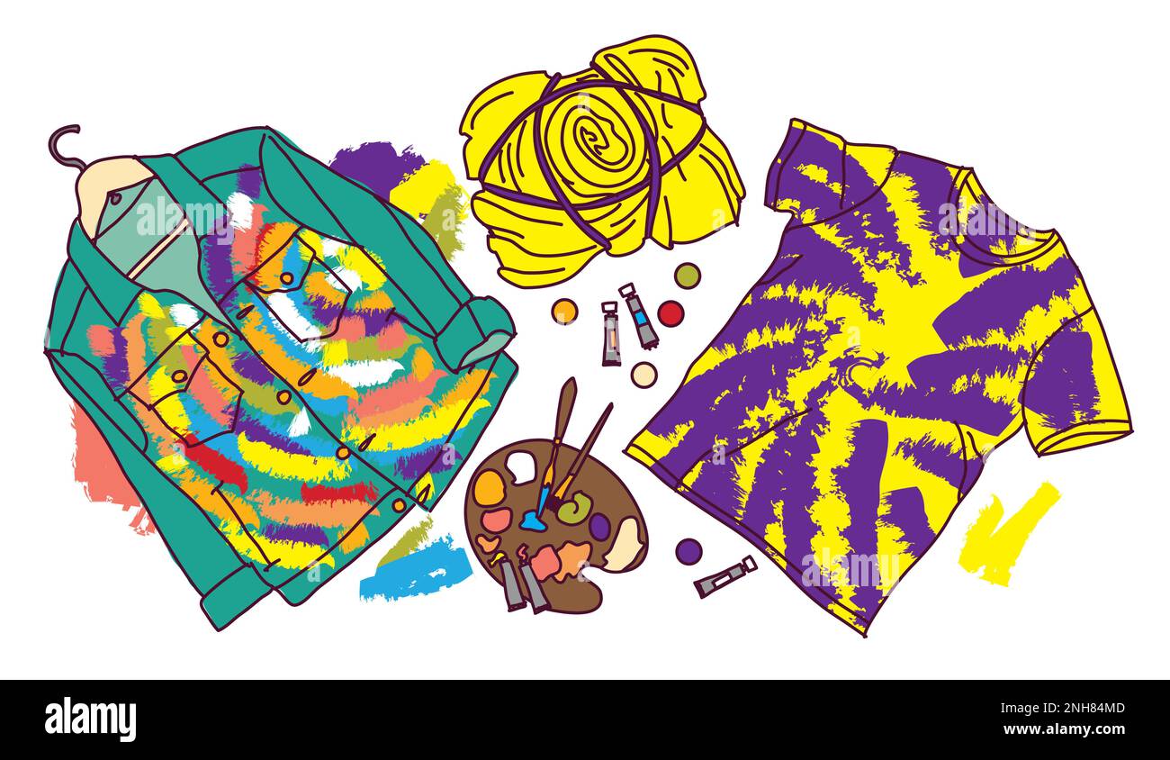 Draw on clothes jacket and t-shirt painted with paints color vector ...