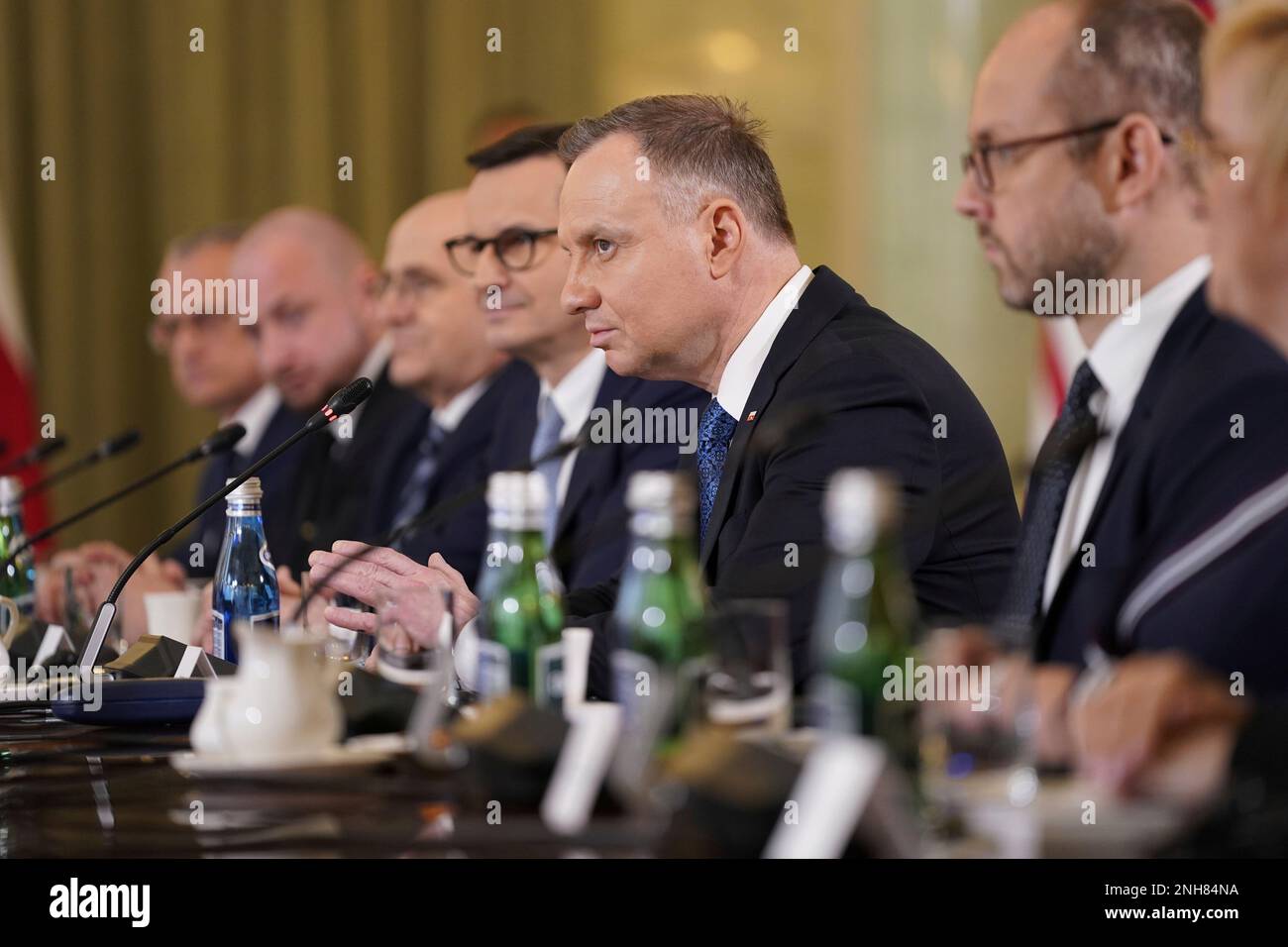 Polish President Andrzej Duda, center, meets with President Joe Biden ...