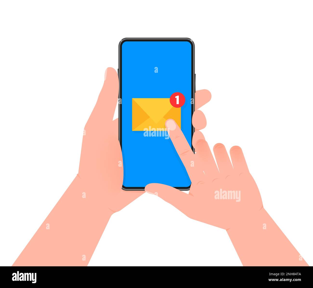 New message on the smartphone screen. Email notification. Hand pressing ...