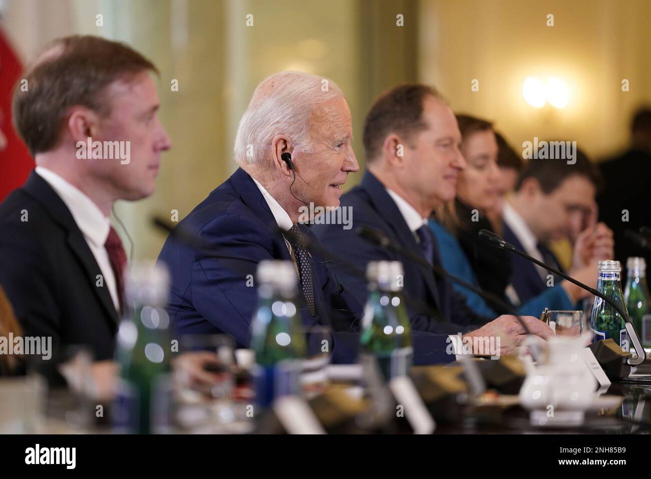 President Joe Biden, center, meets with Polish President Andrzej Duda ...