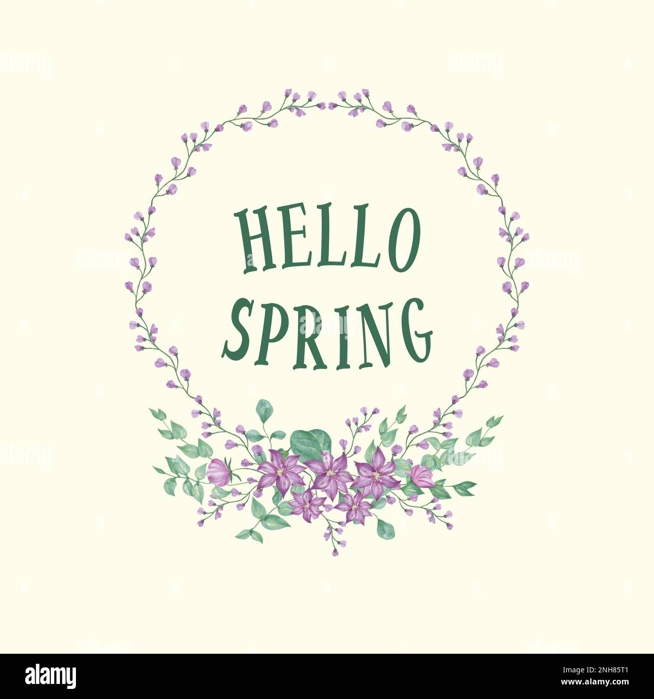Cute hand drawn wreath of first spring flowers and hand written text ...