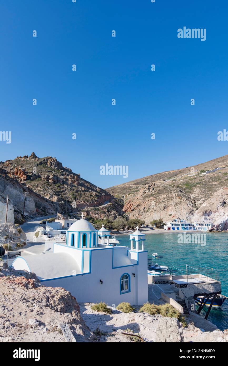 The picturesque church of Agios Nikolaos in Firopotamos village, Milos ...