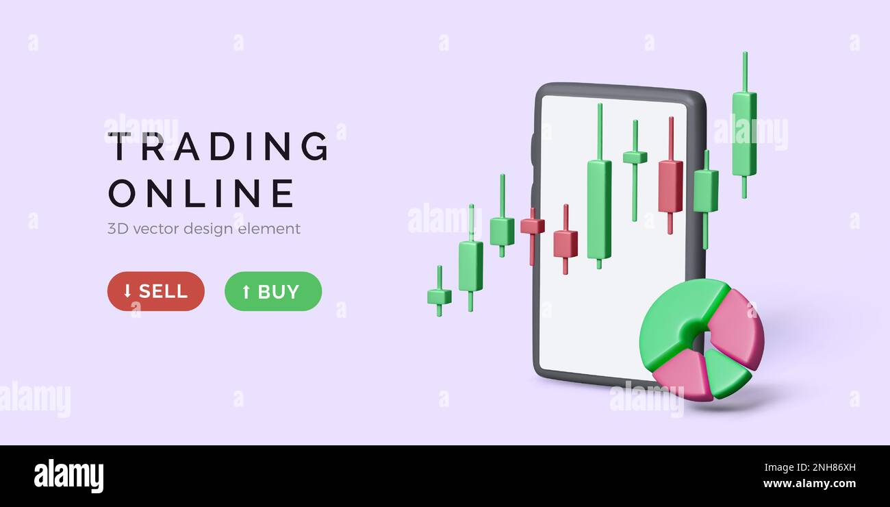 Online stock market concept. Render mobile phone with circular chart ...