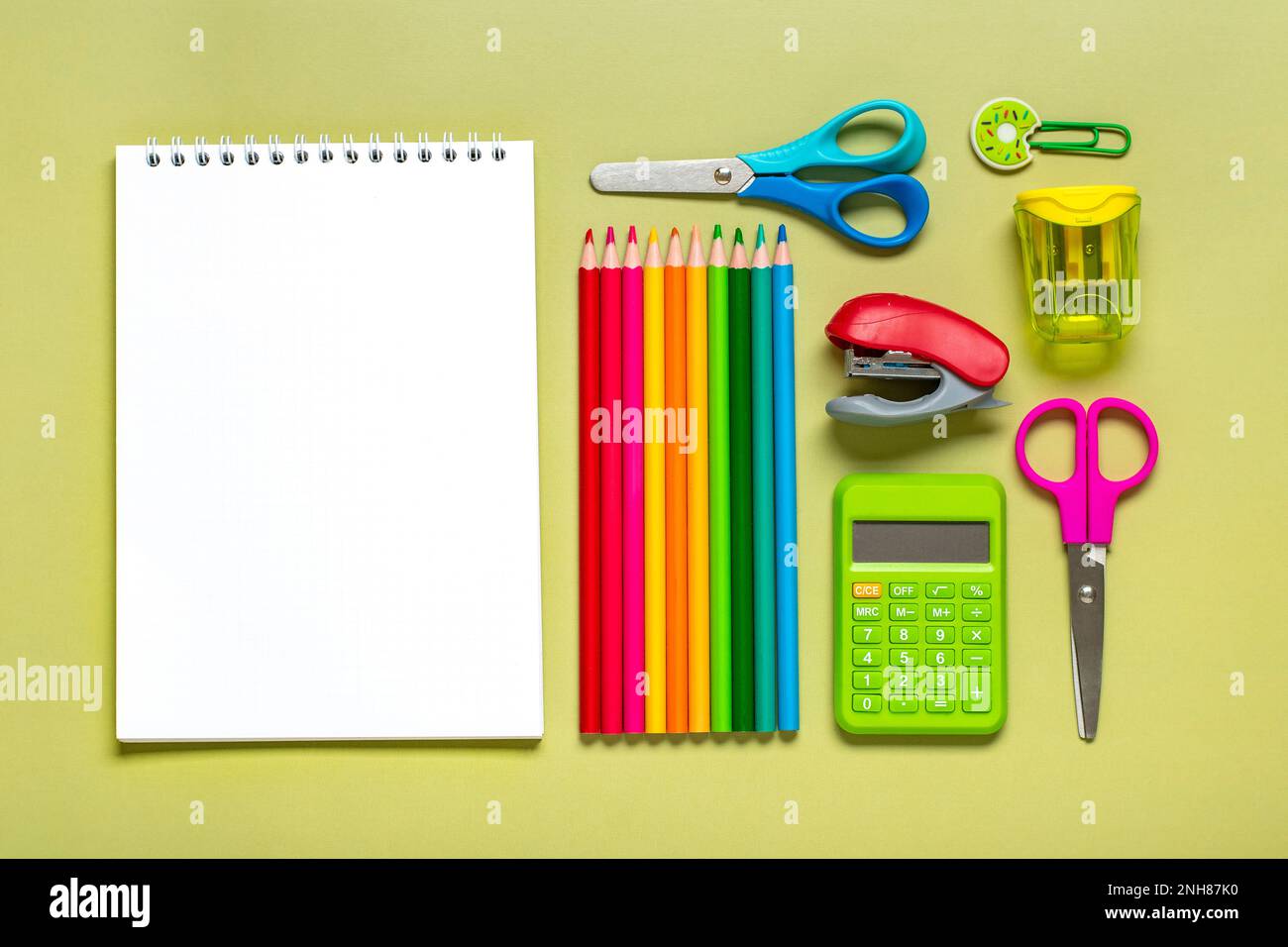 Frame from school and office supplies Paper clips, pens, calculator ...