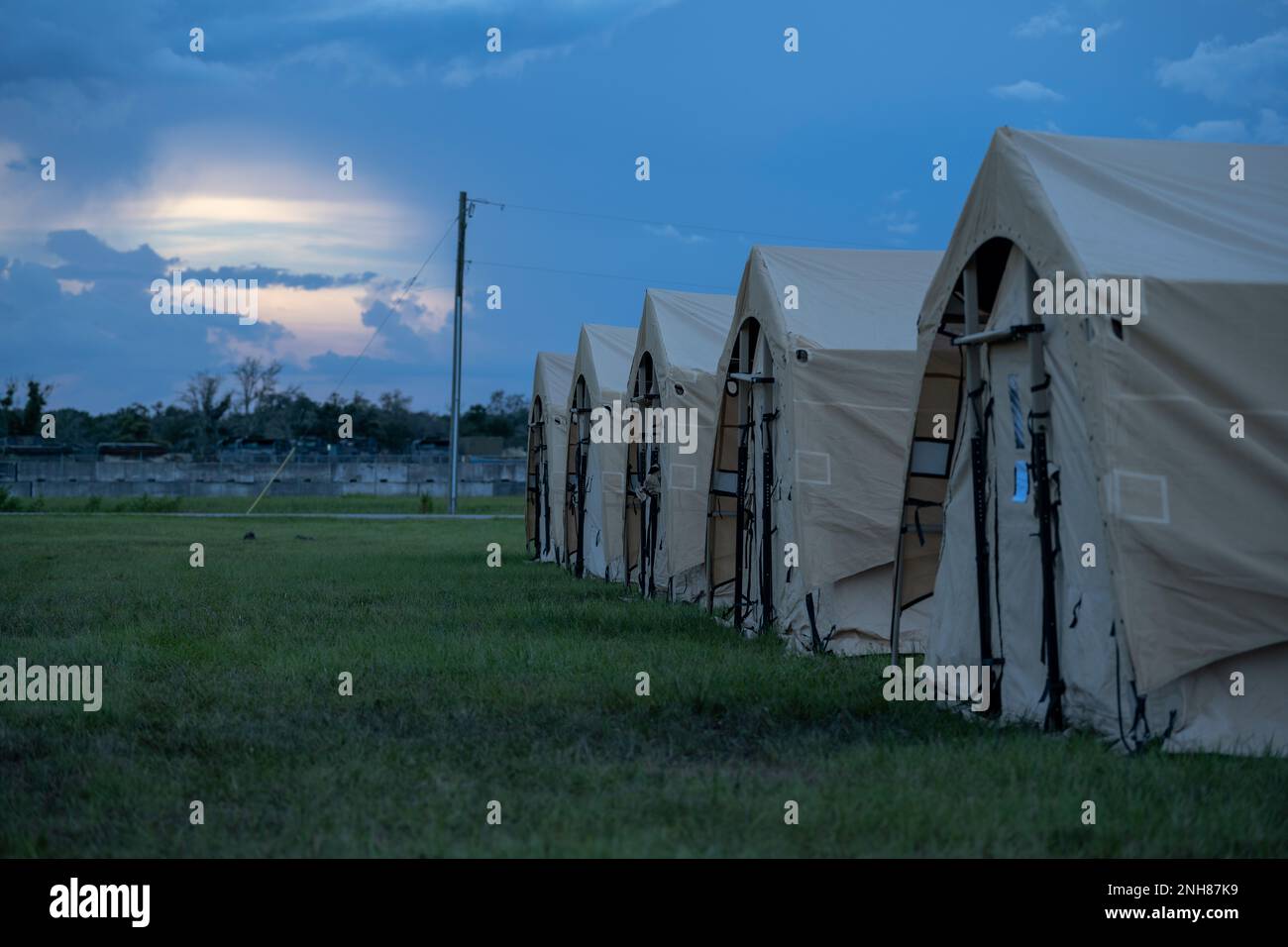 A row of tents sit ready for use during exercise Agile Flag 22-2 at ...