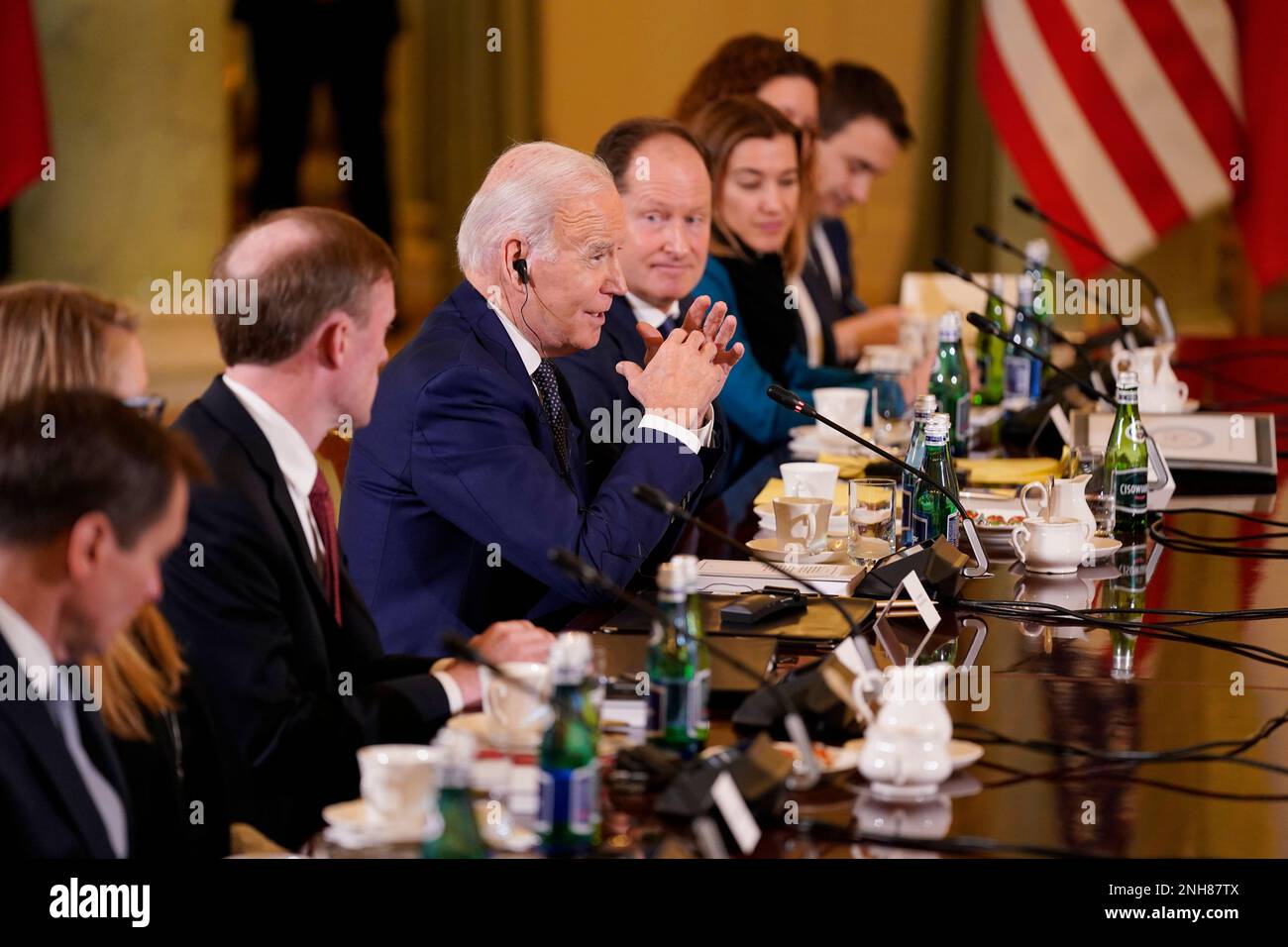 President Joe Biden, center, meets with Polish President Andrzej Duda ...