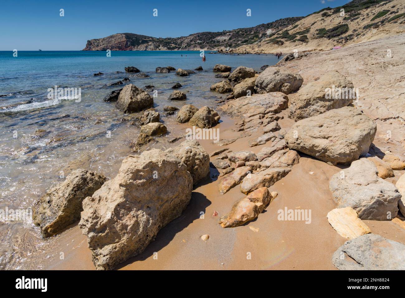 Agios Sostis beach in Provatas bay, Milos Stock Photo - Alamy