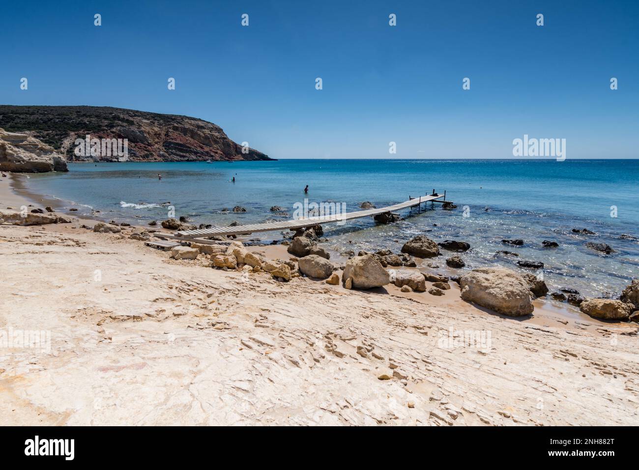Agios Sostis beach in Provatas bay, Milos Stock Photo - Alamy