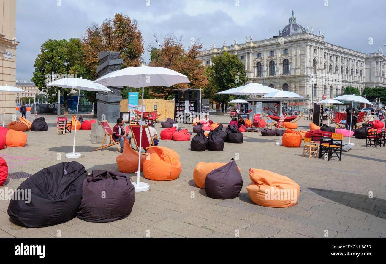 Vienna, Austria - August 28, 2022: Detail of an open-air library in ...