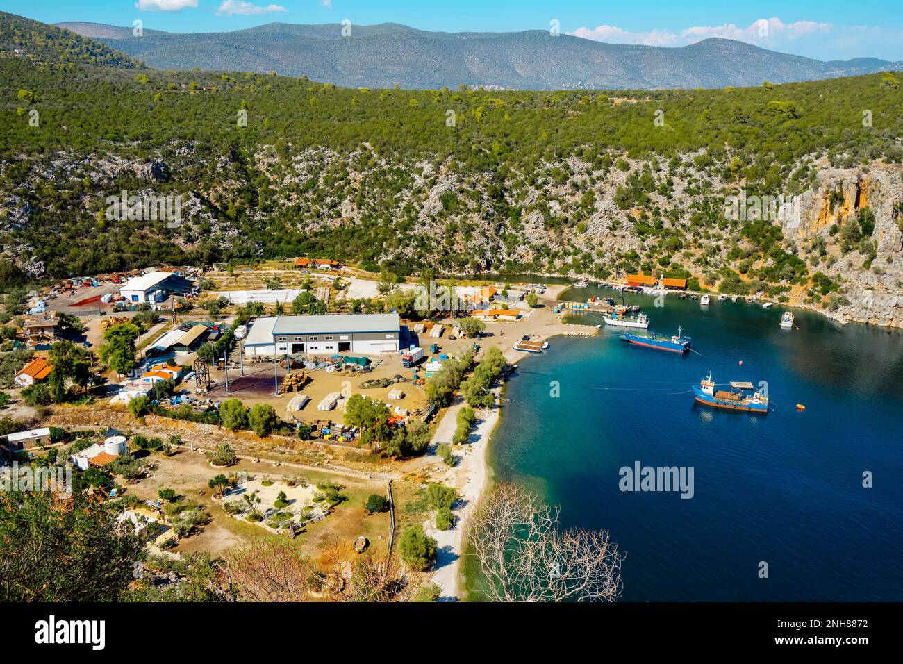 Solygeia, Greece - September 3, 202: A view over the premises of a fish ...