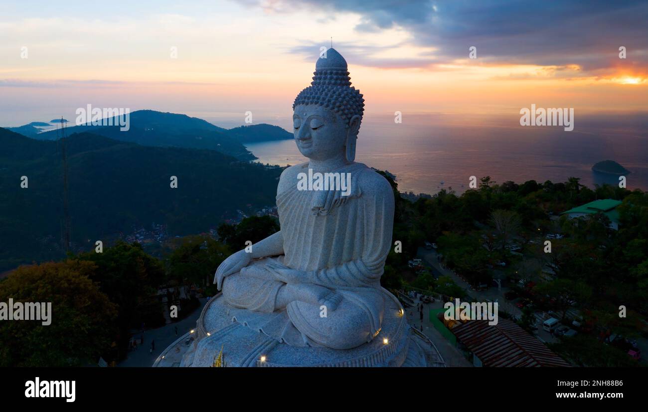 big buddha on high mountain in Phuket Thailand,Amazing light of sunset ...