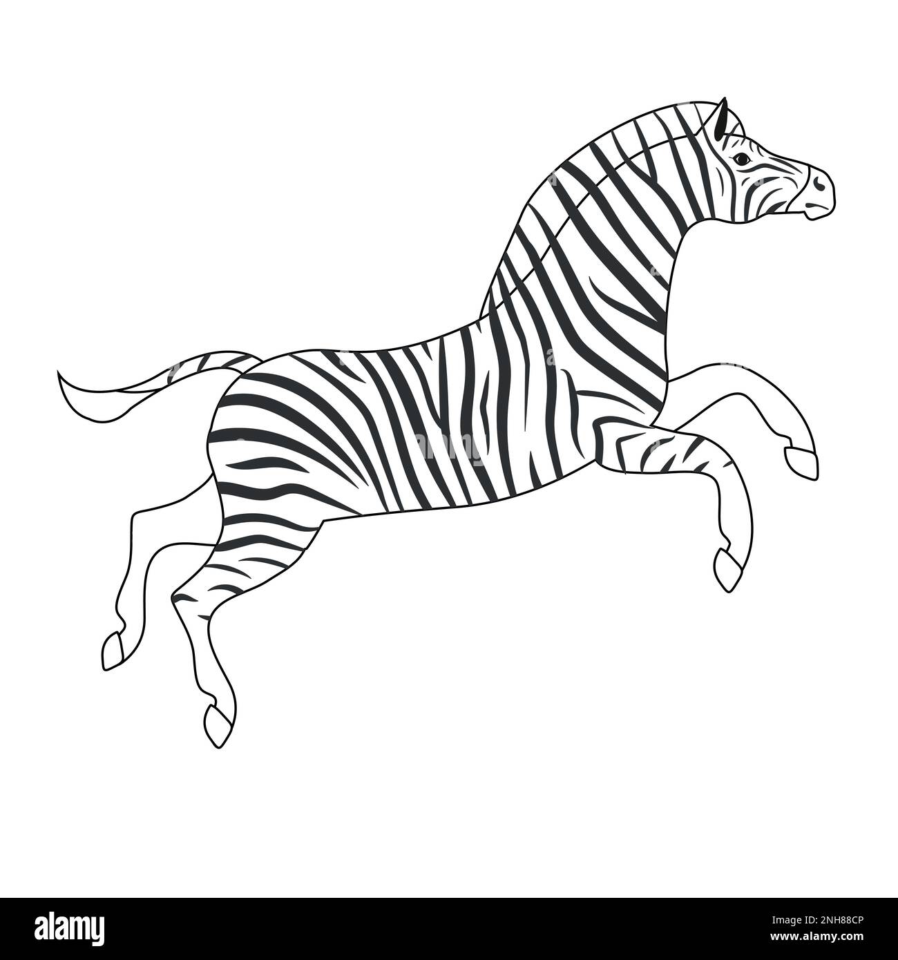 Vector flat hand drawn outline jumping zebra isolated on white ...
