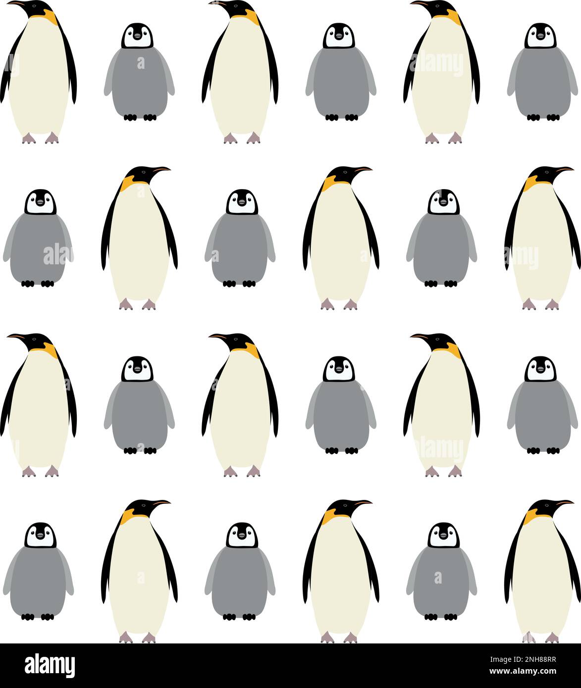 Vector seamless pattern of flat hand drawn emperor penguin with baby ...